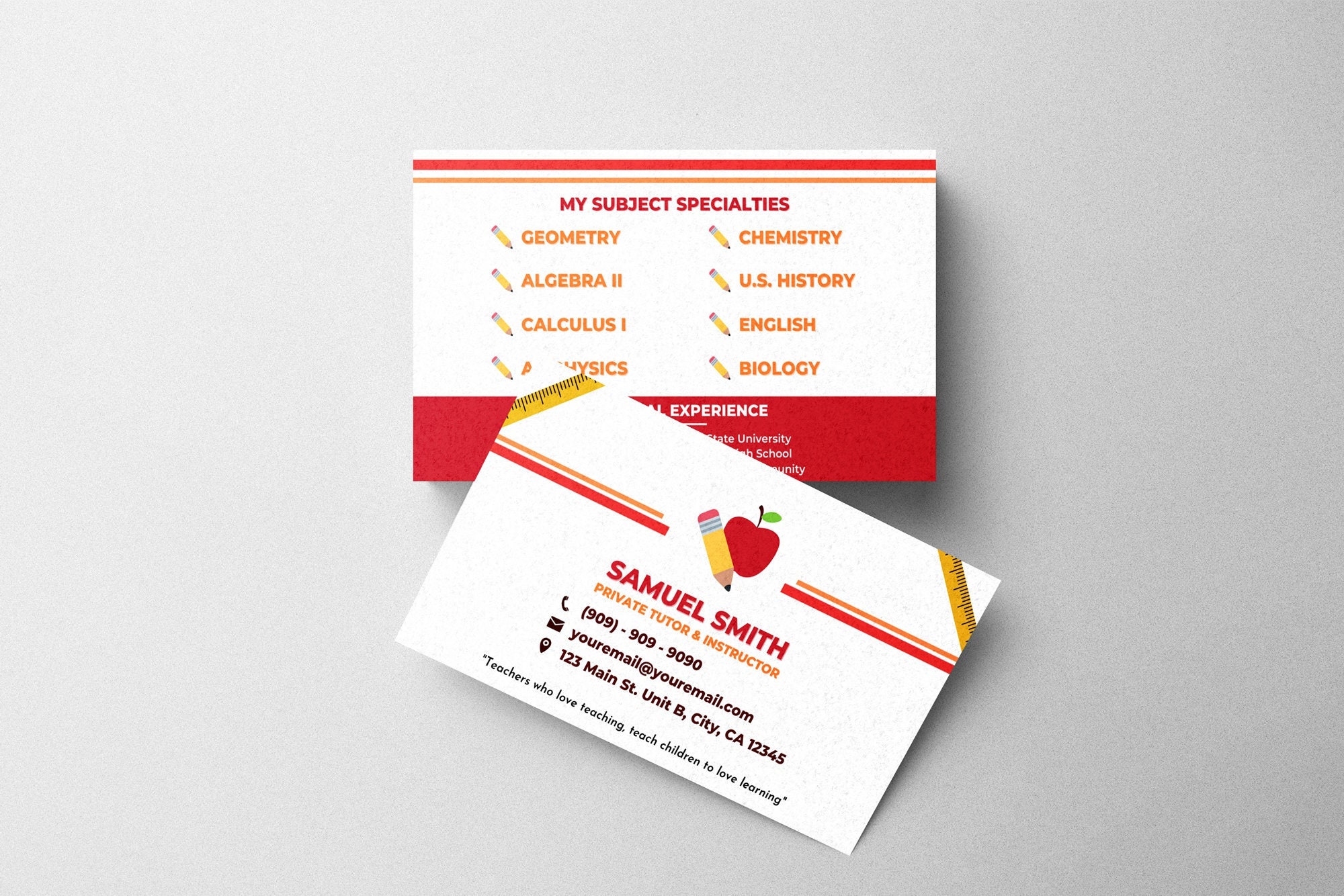 Business Card Template for Teachers and Private Tutors | DIY Business ...