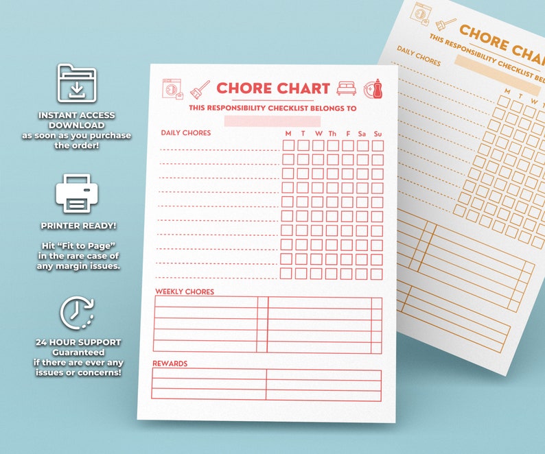 Family Chore Chart for Teens, Kids, Adults | Responsibility Checklist ...