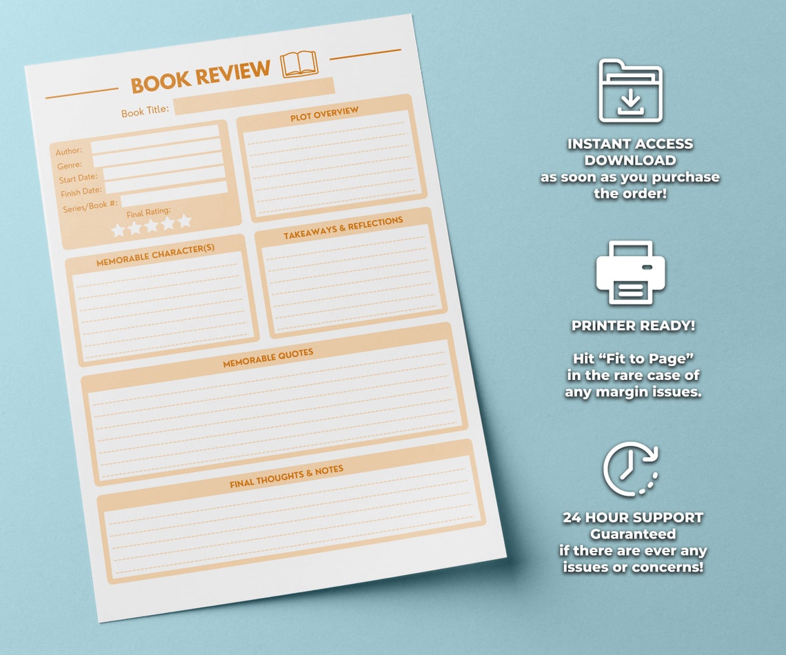 Printable Book Review Template for Readers | Book Tracker and Journal ...