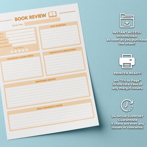 Printable Book Review Template for Readers | Book Tracker and Journal ...