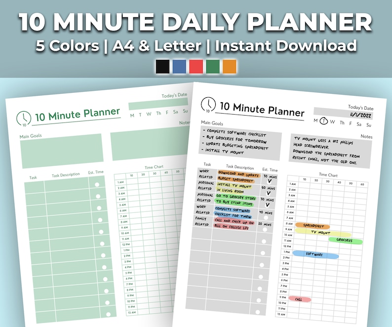 10 Minute Planner Daily Printable | Study, Productivity, Work, and ...