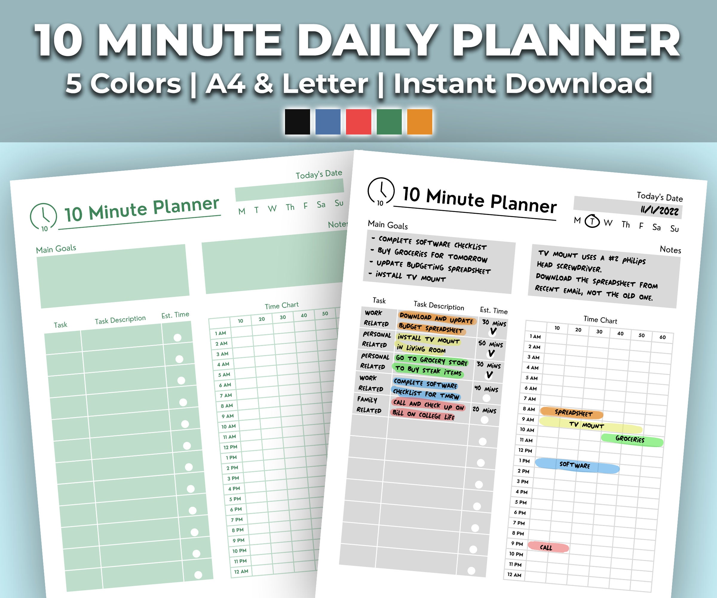 10 Minute Planner Daily Printable | Study, Productivity, Work, and ...
