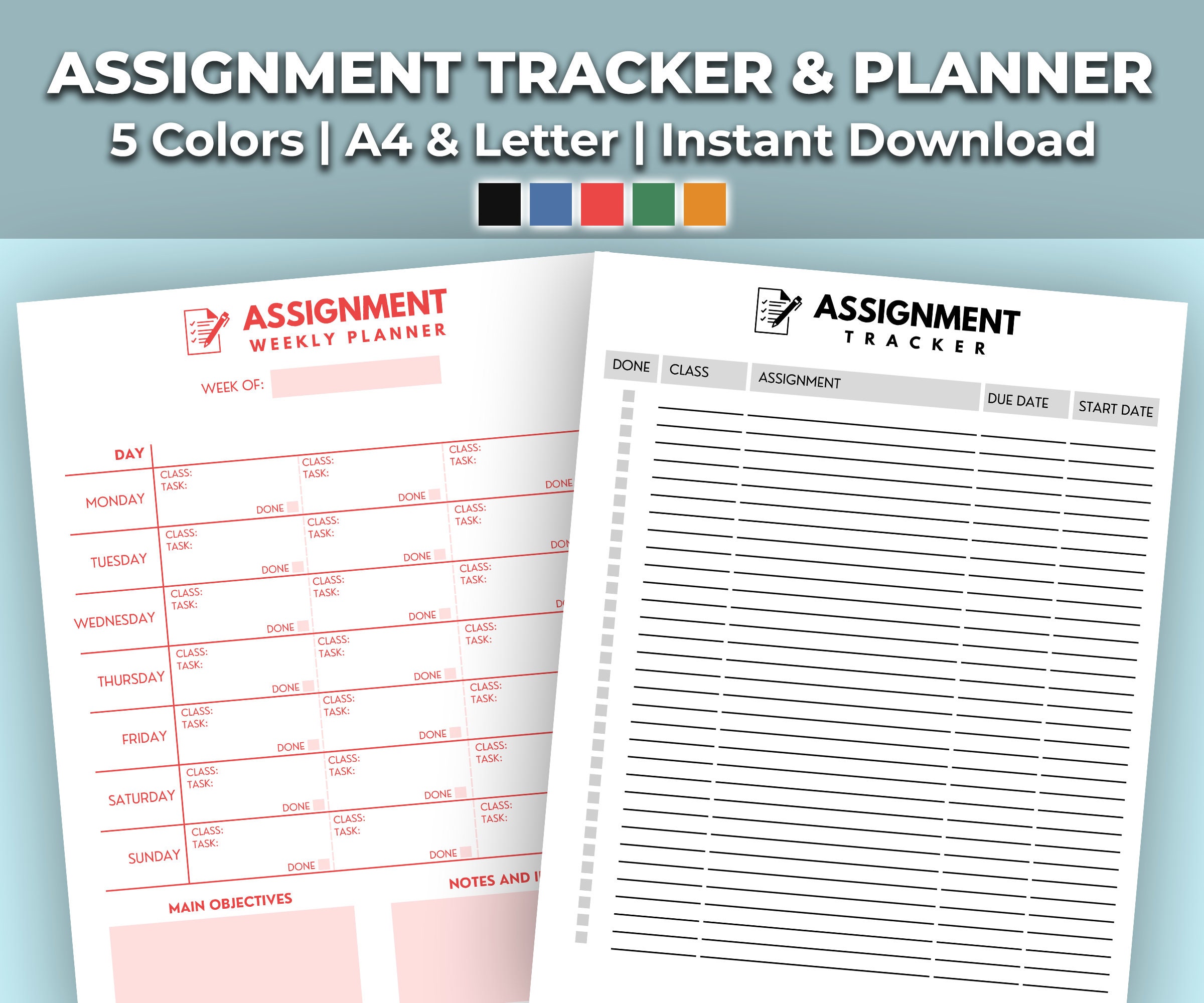 Assignment Tracker Printable - Homework Planner Weekly | Perfect for ...