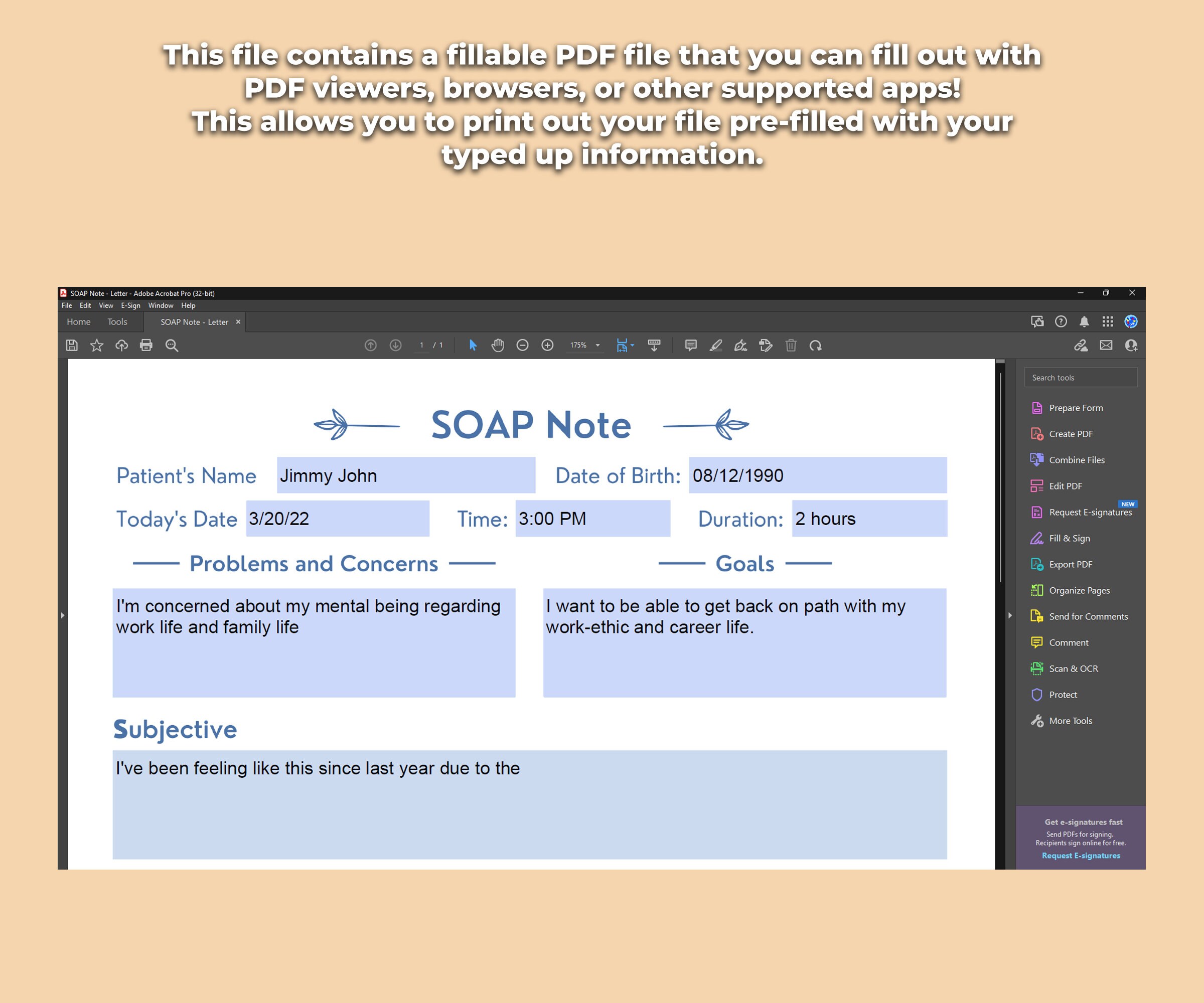 SOAP Note Template Printable for Therapist, Counselors, and Patients ...