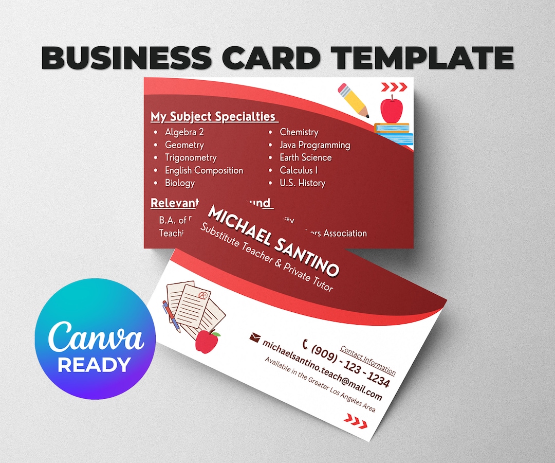 Substitute Teacher & Tutor Business Card Template | Minimalist Private ...