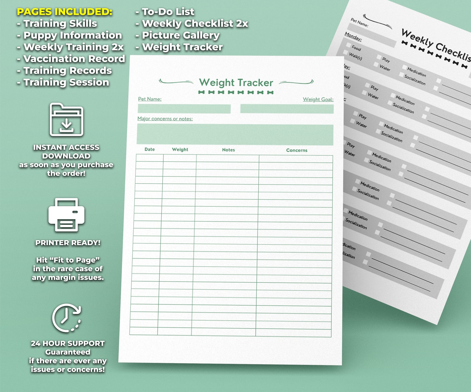 Dog Training Log, Planner, Tracker Bundle - Printable Puppy Training ...