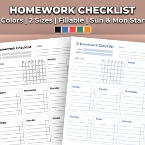 Homework Checklist Tracker & Planner Printable, Weekly Study To-do List ...