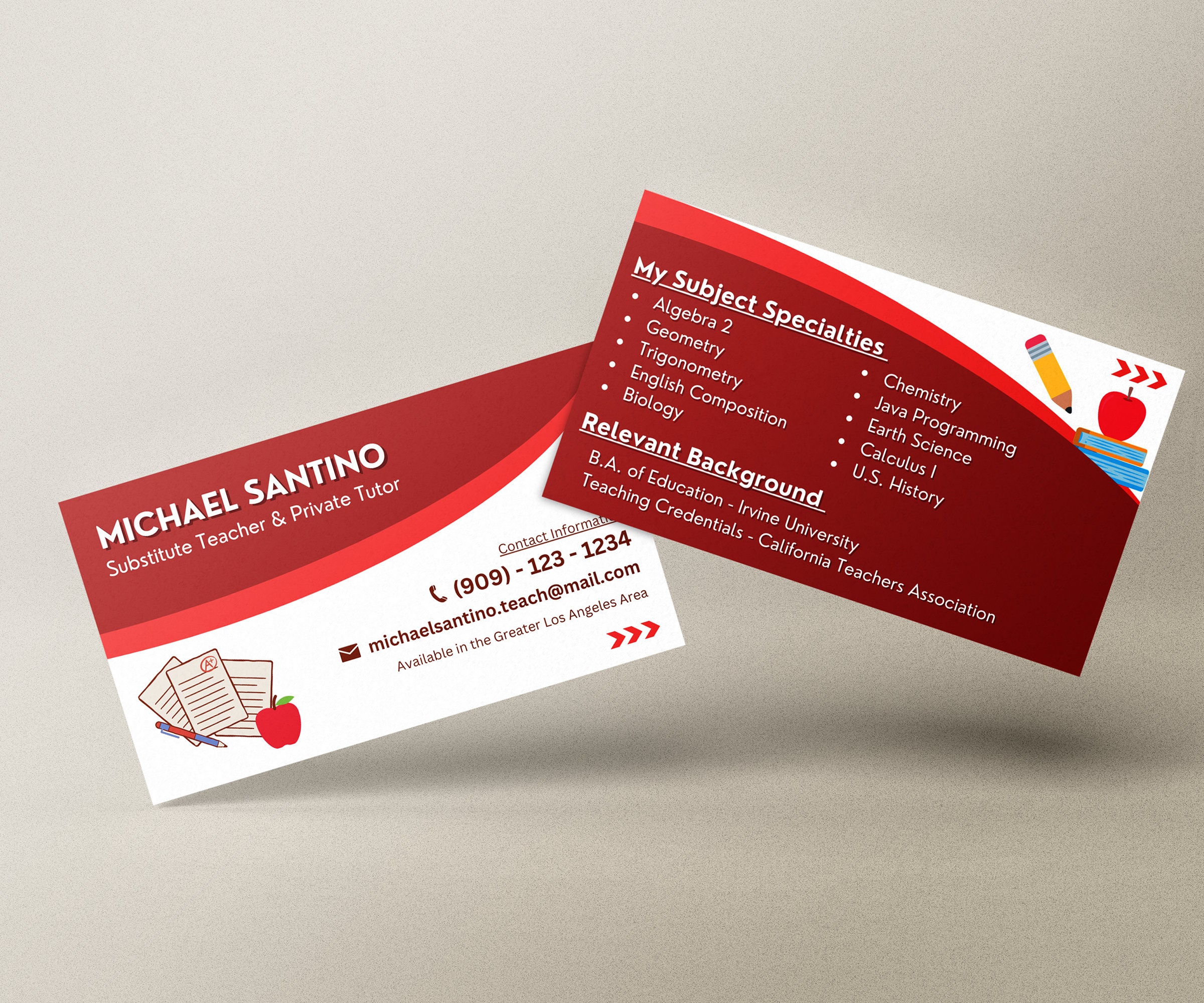 Substitute Teacher & Tutor Business Card Template | Minimalist Private ...
