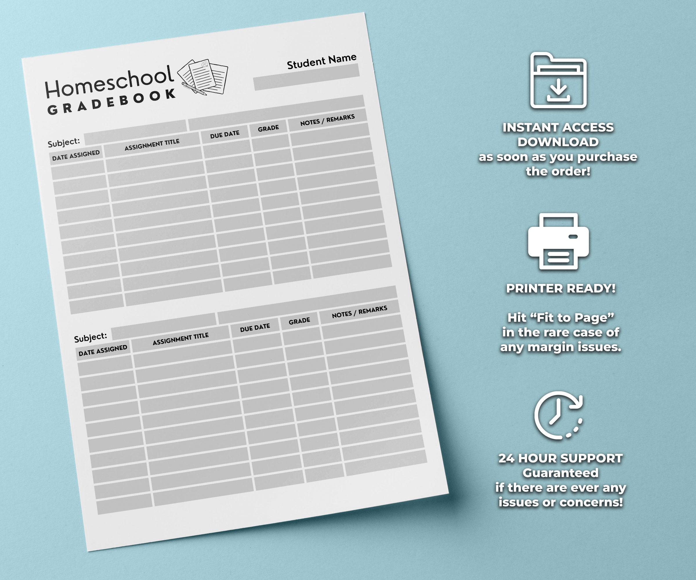 Homeschool Gradebook Printable | Homeschool Grading Sheet Template Kit ...