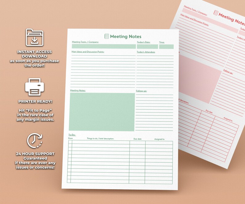 Meeting Notes Template Printable, Meeting Agenda Fillable PDF for ...
