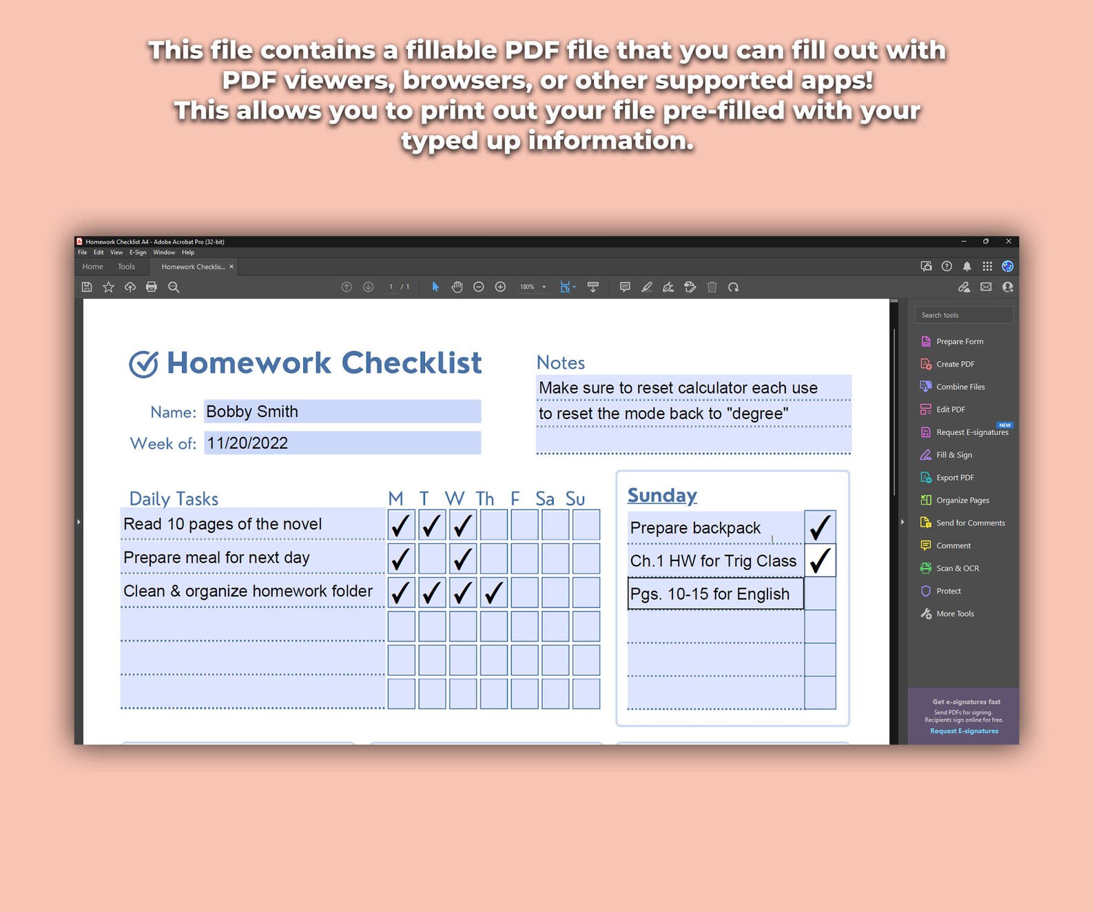 Homework Checklist Tracker & Planner Printable, Weekly Study To-do List ...
