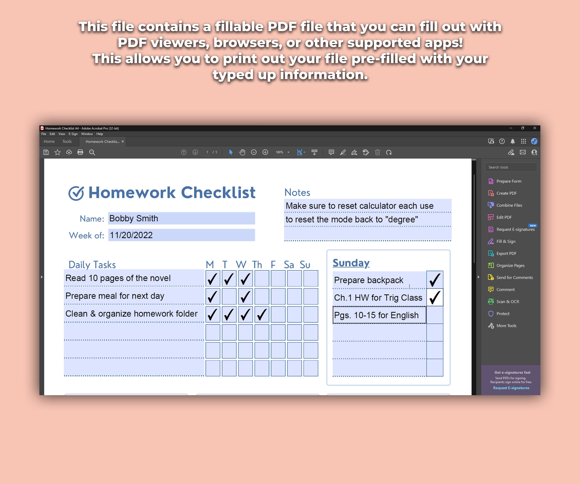 Homework Checklist Tracker & Planner Printable, Weekly Study To-do List ...
