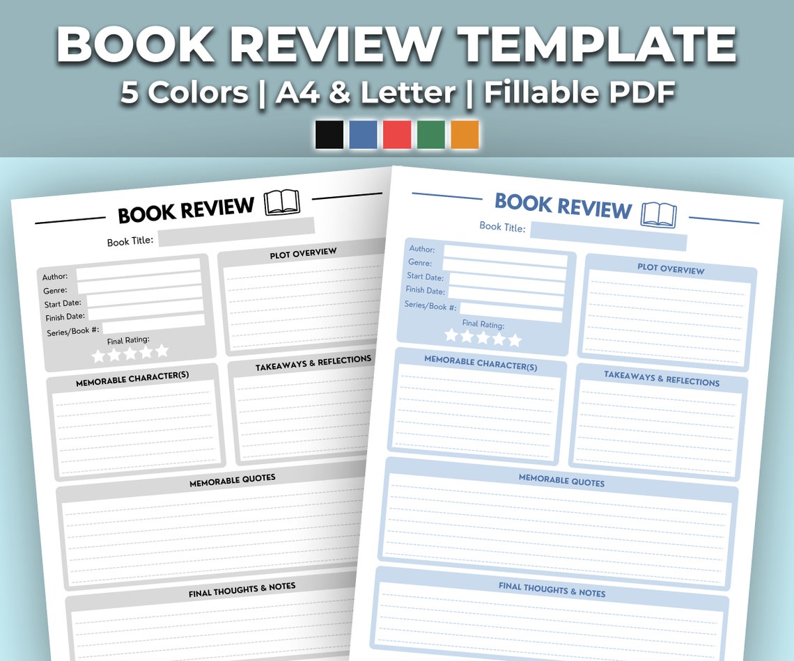 Printable Book Review Template for Readers | Book Tracker and Journal ...