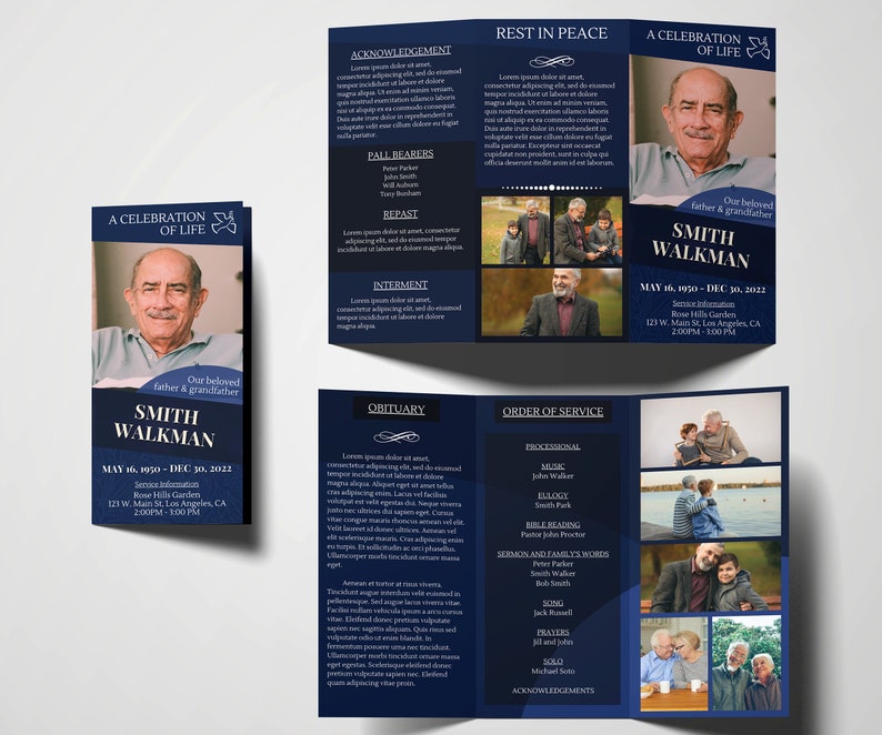 Funeral Program Template Trifold Obituary | for Man or Woman | Letter ...