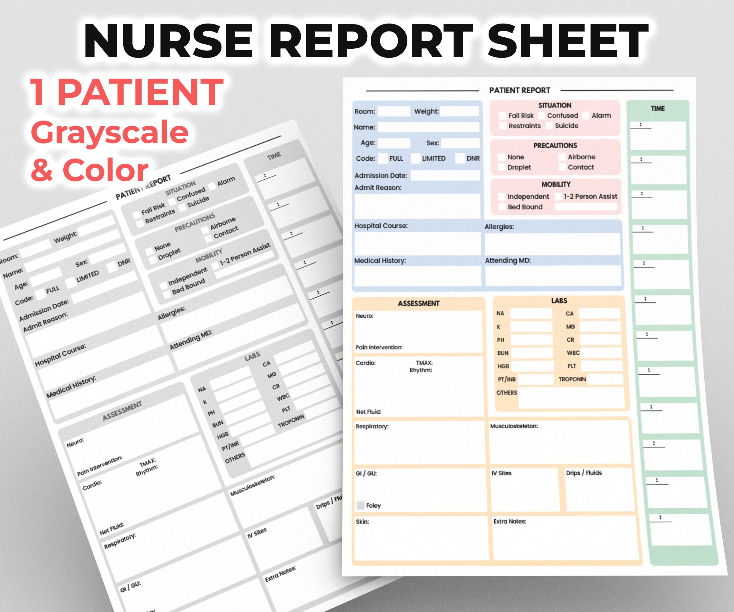 Nurse Report Sheet Printable Template One 1 Patient ICU - Etsy UK