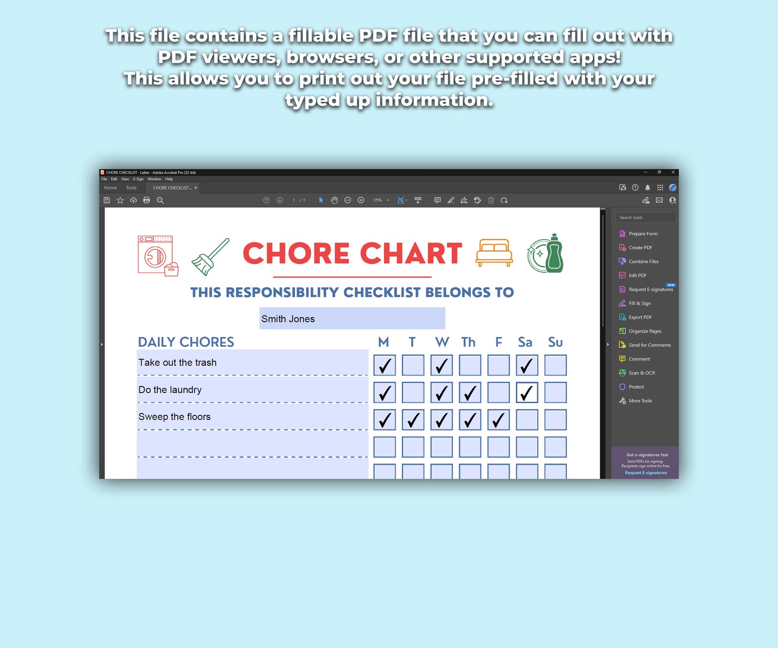 Family Chore Chart for Teens, Kids, Adults | Responsibility Checklist ...