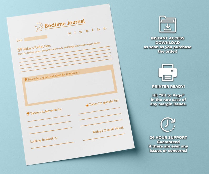 Bedtime Journal Notes Printable | Daily Routine Diary and Prompts ...