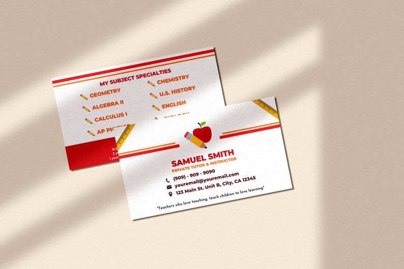 Business Card Template for Teachers and Private Tutors | DIY Business ...