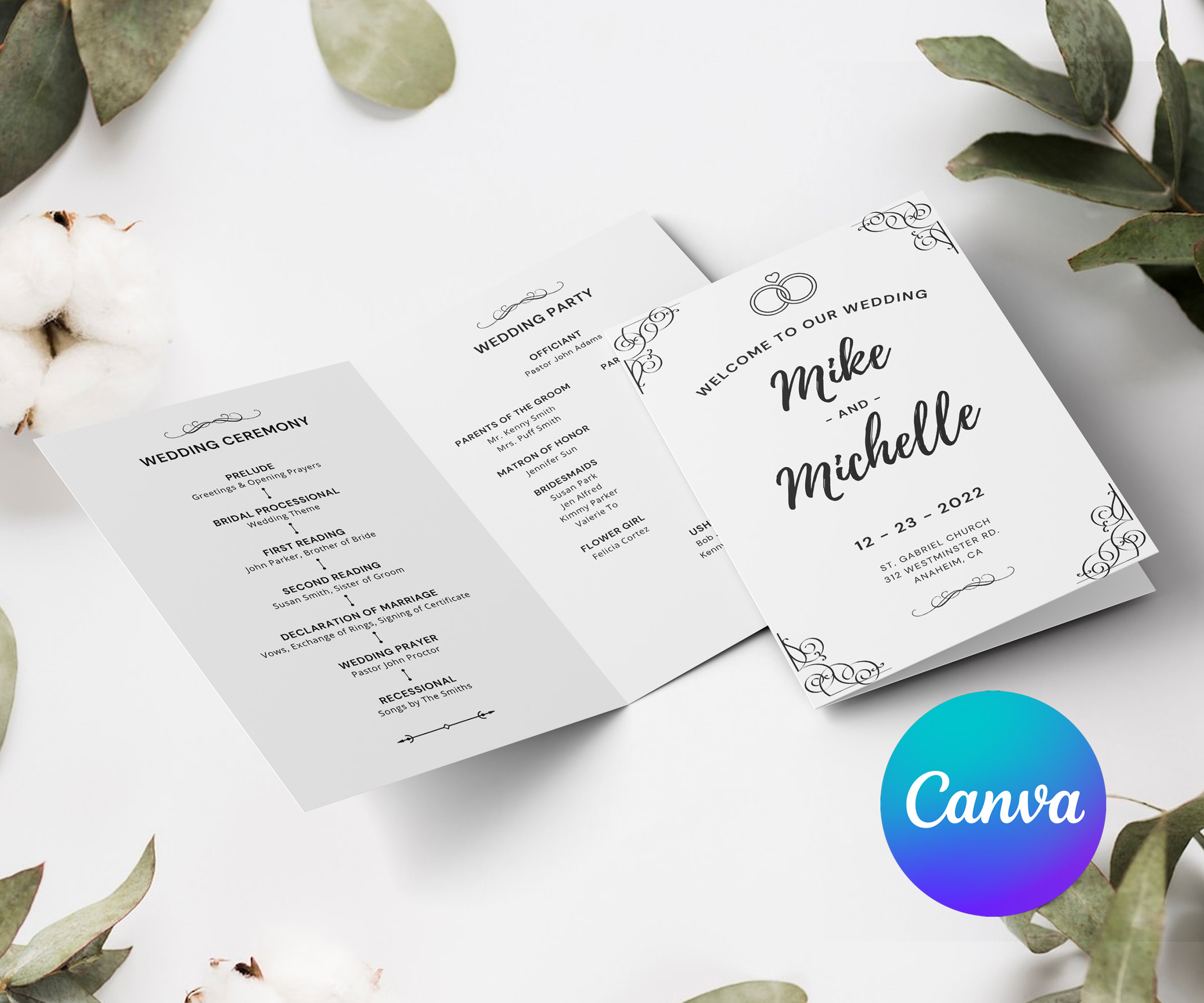 Wedding Program Template Timeline Bifold | Minimalist Modern Ceremony ...
