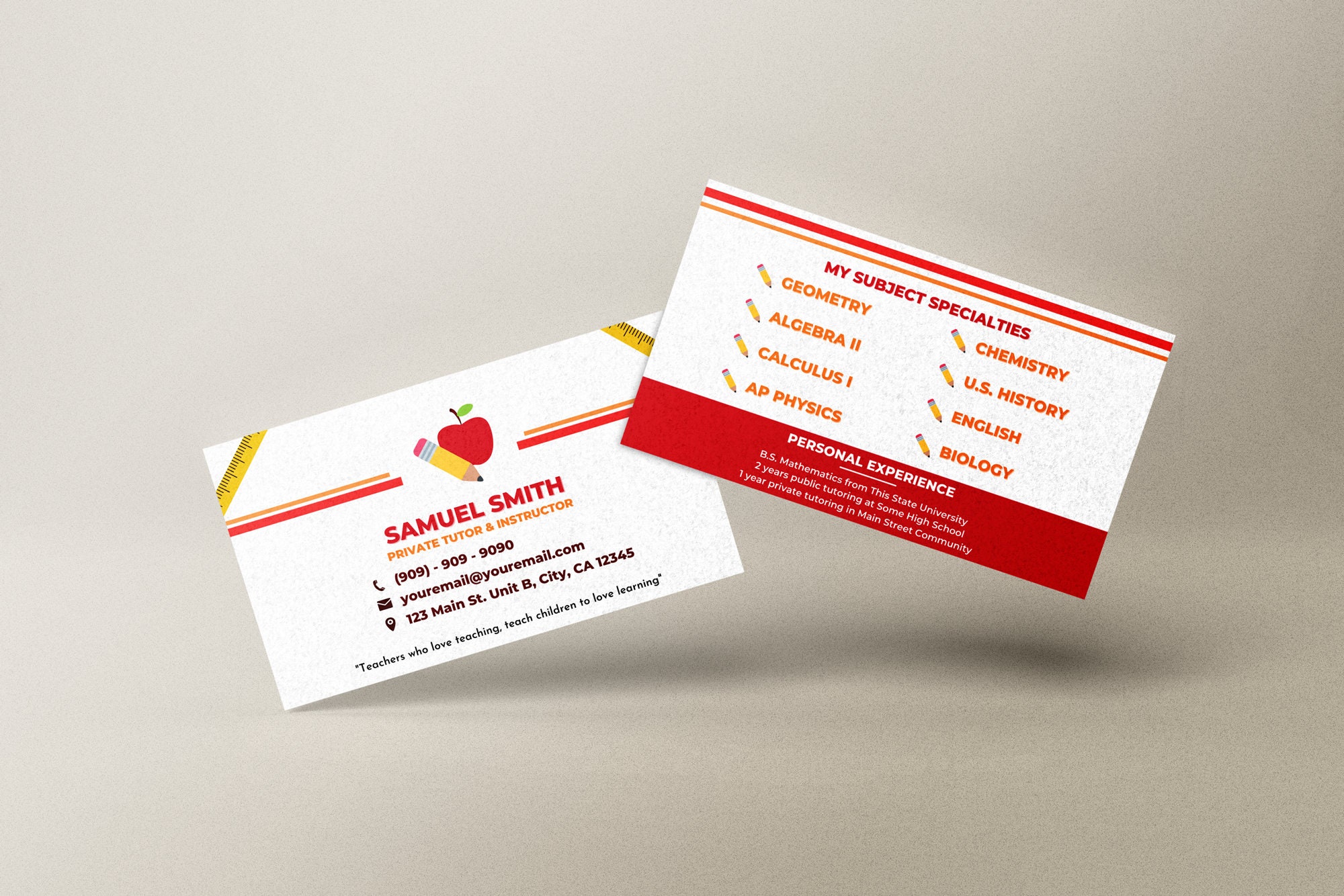 Business Card Template for Teachers and Private Tutors | DIY Business ...