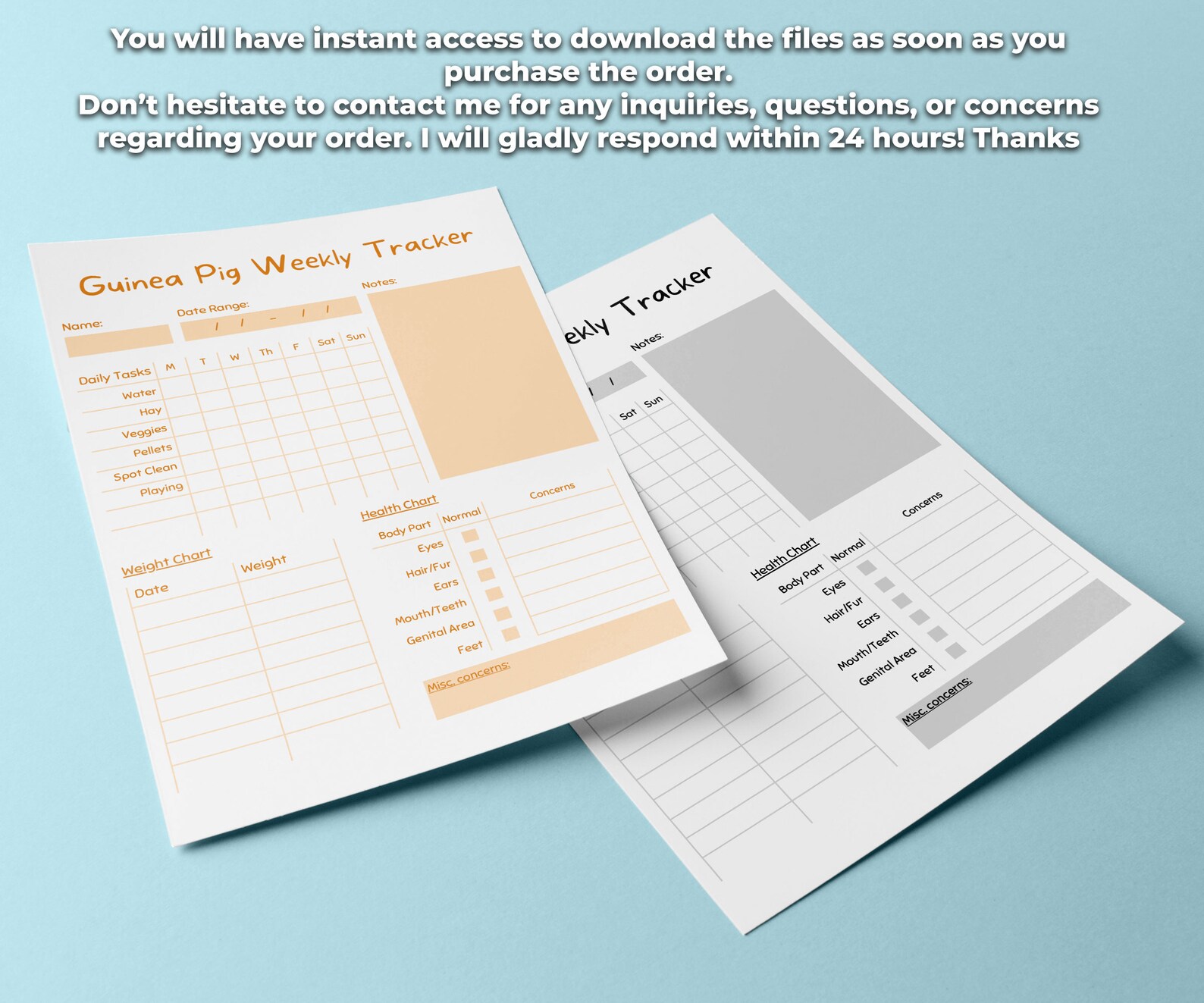 Guinea Pig Weekly Tracker Printable - Weekly Planner | Guinea Pig Care ...
