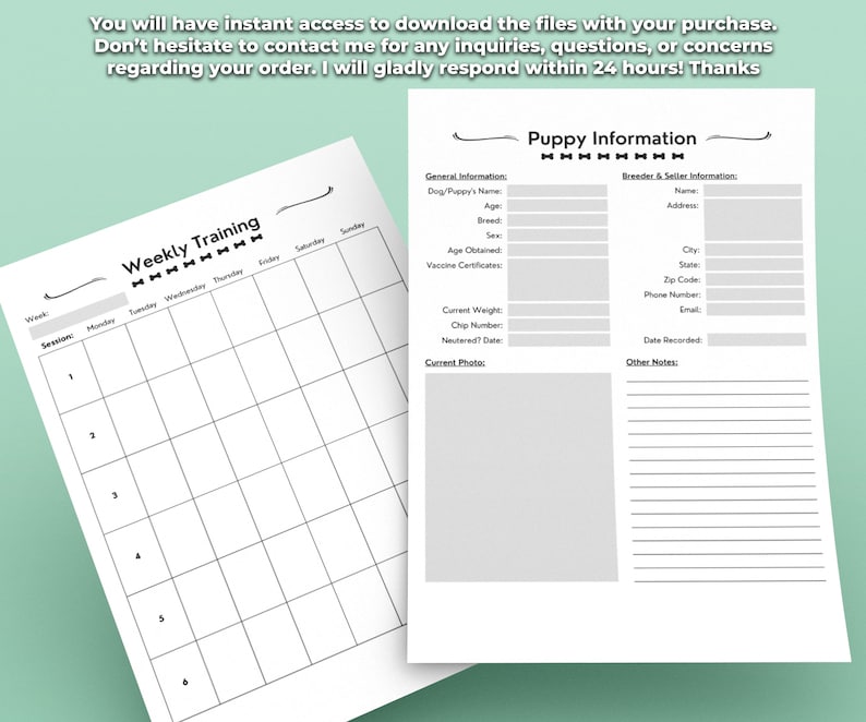 Dog Training Log, Planner, Tracker Bundle - Printable Puppy Training ...