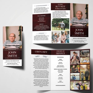 Funeral Program Template Trifold Obituary Red Theme | for Man or Woman ...