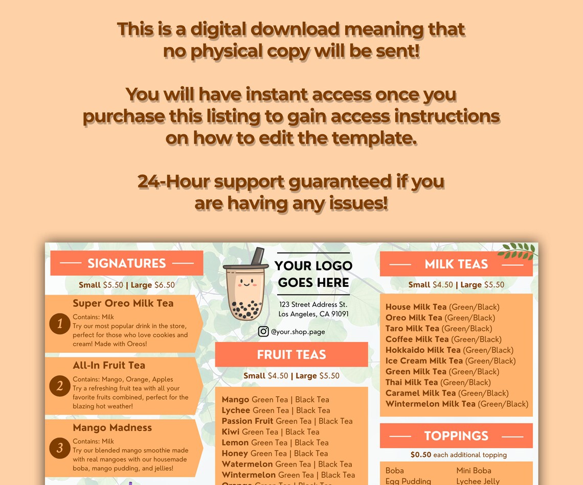 Bubble Tea Boba Cafe TV Menu | Cute Simple Minimal TV Menu for Cafes ...