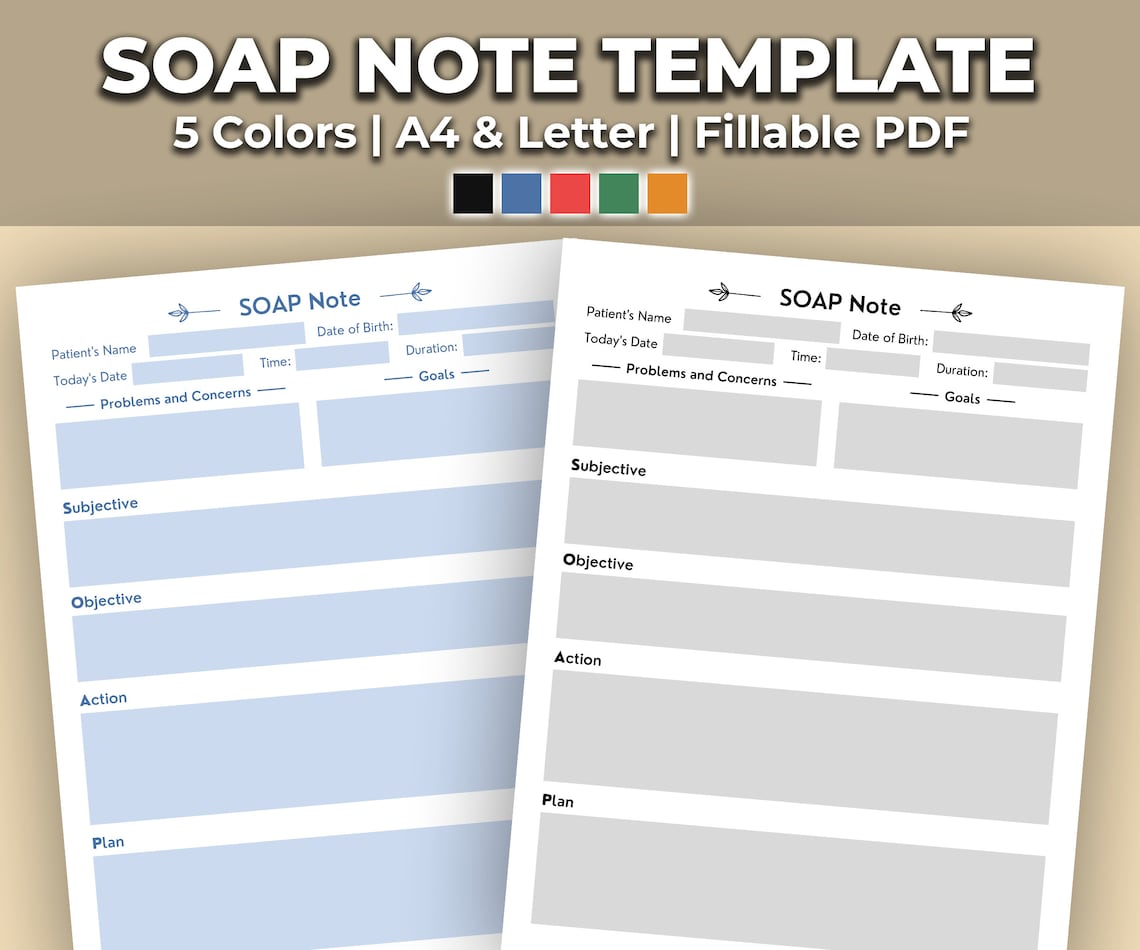 SOAP Note Template Printable for Therapist, Counselors, and Patients ...