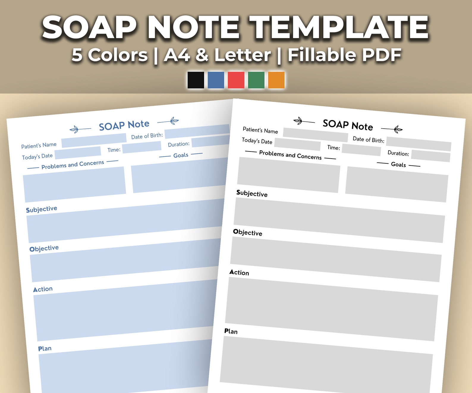 SOAP Note Template Printable for Therapist, Counselors, and Patients ...