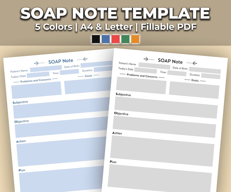 SOAP Note Template Printable for Therapist, Counselors, and Patients ...