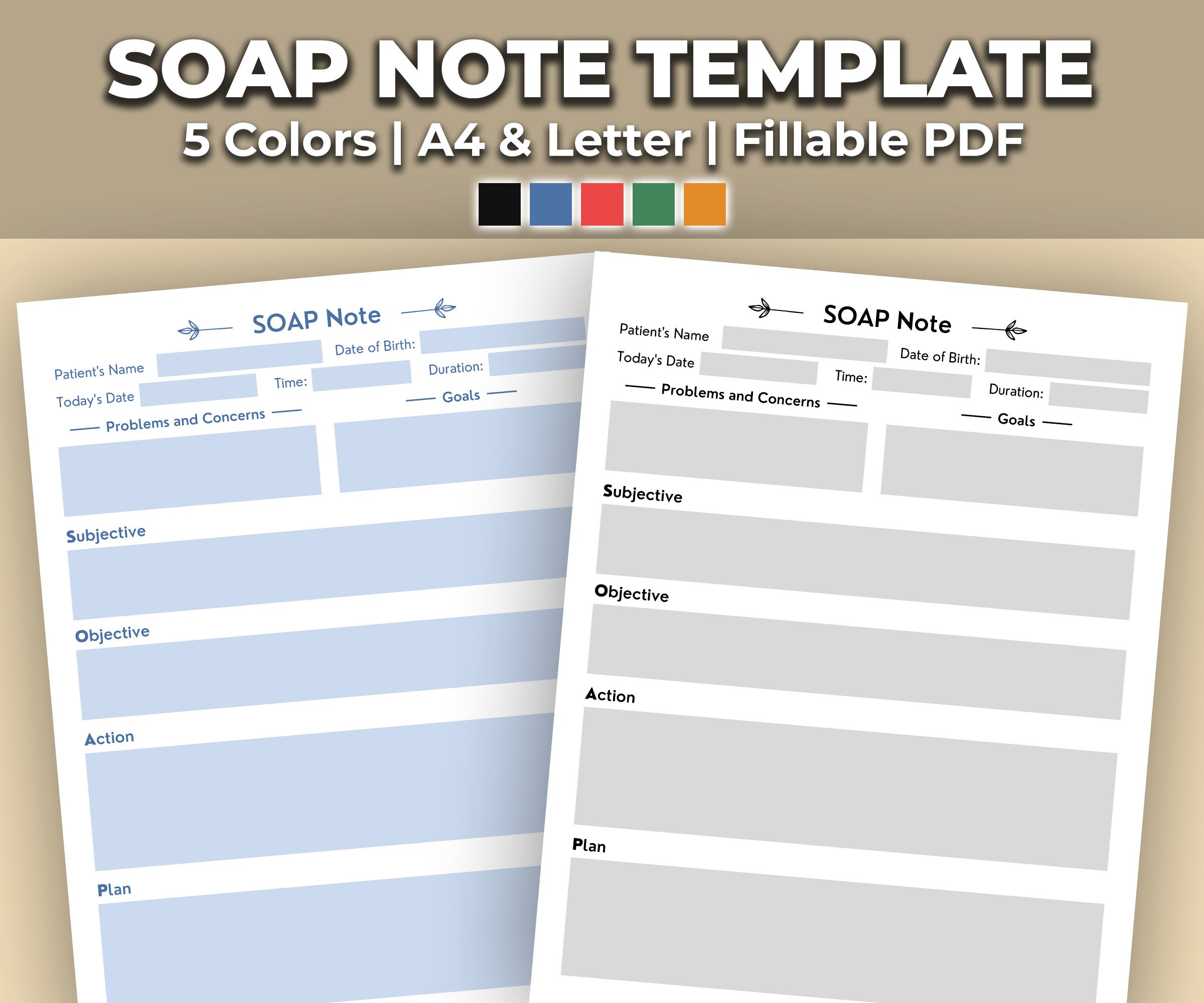 SOAP Note Template Printable for Therapist, Counselors, and Patients ...