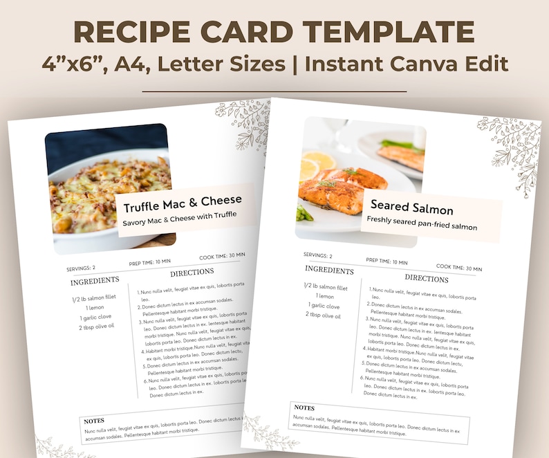 Recipe Page Template Cookbook Instant Edit, Recipe Printable Card Page ...
