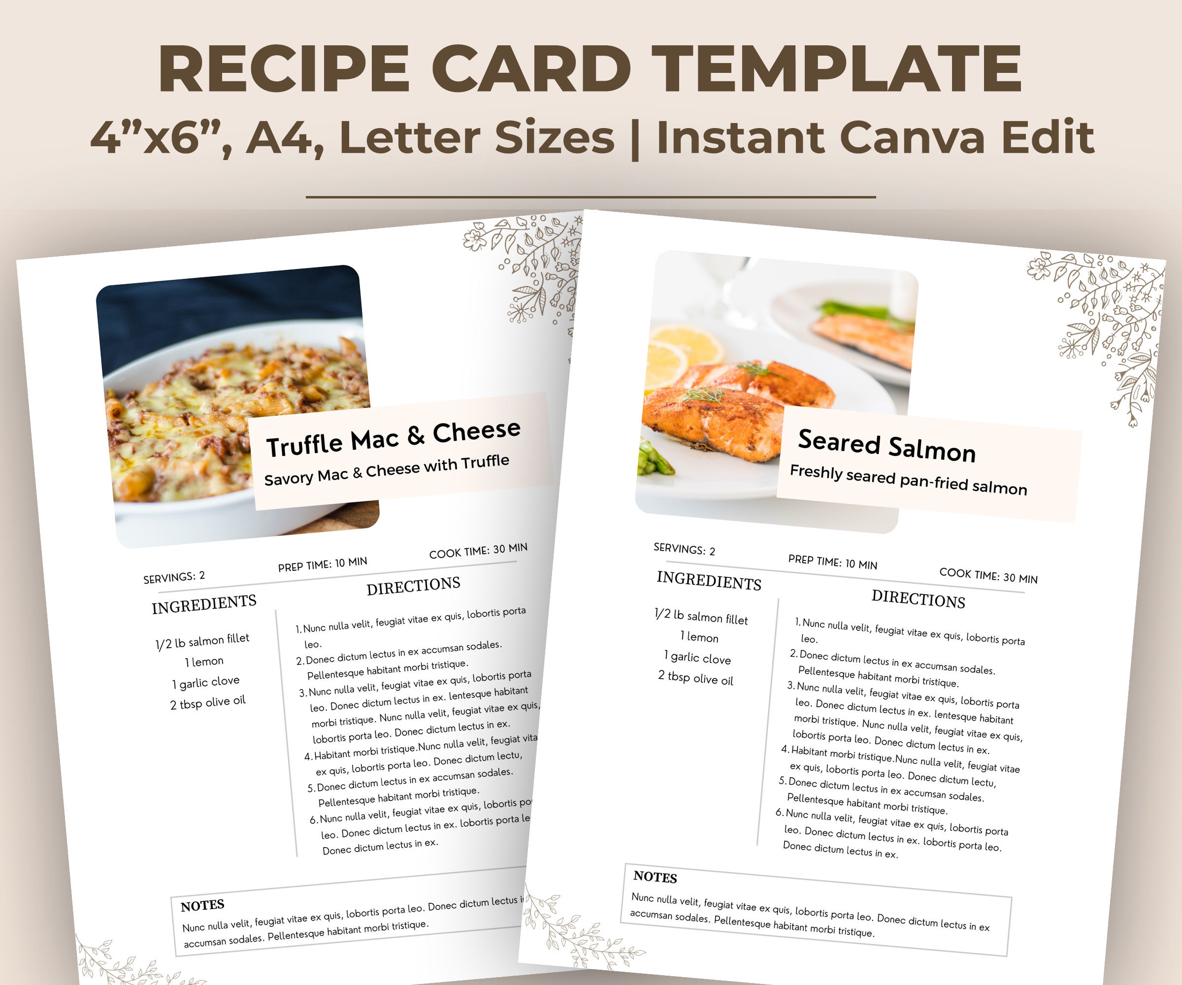 Recipe Page Template Cookbook Instant Edit, Recipe Printable Card Page ...