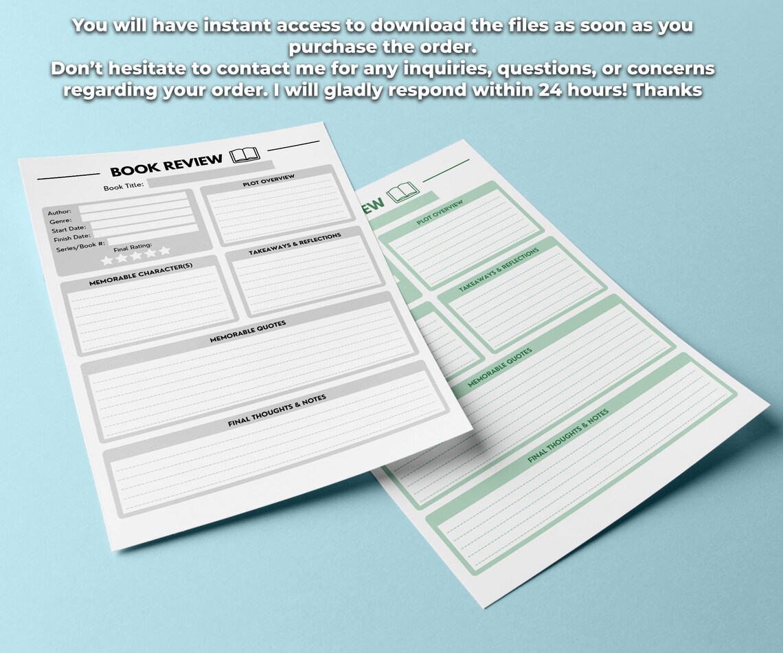 Printable Book Review Template for Readers | Book Tracker and Journal ...