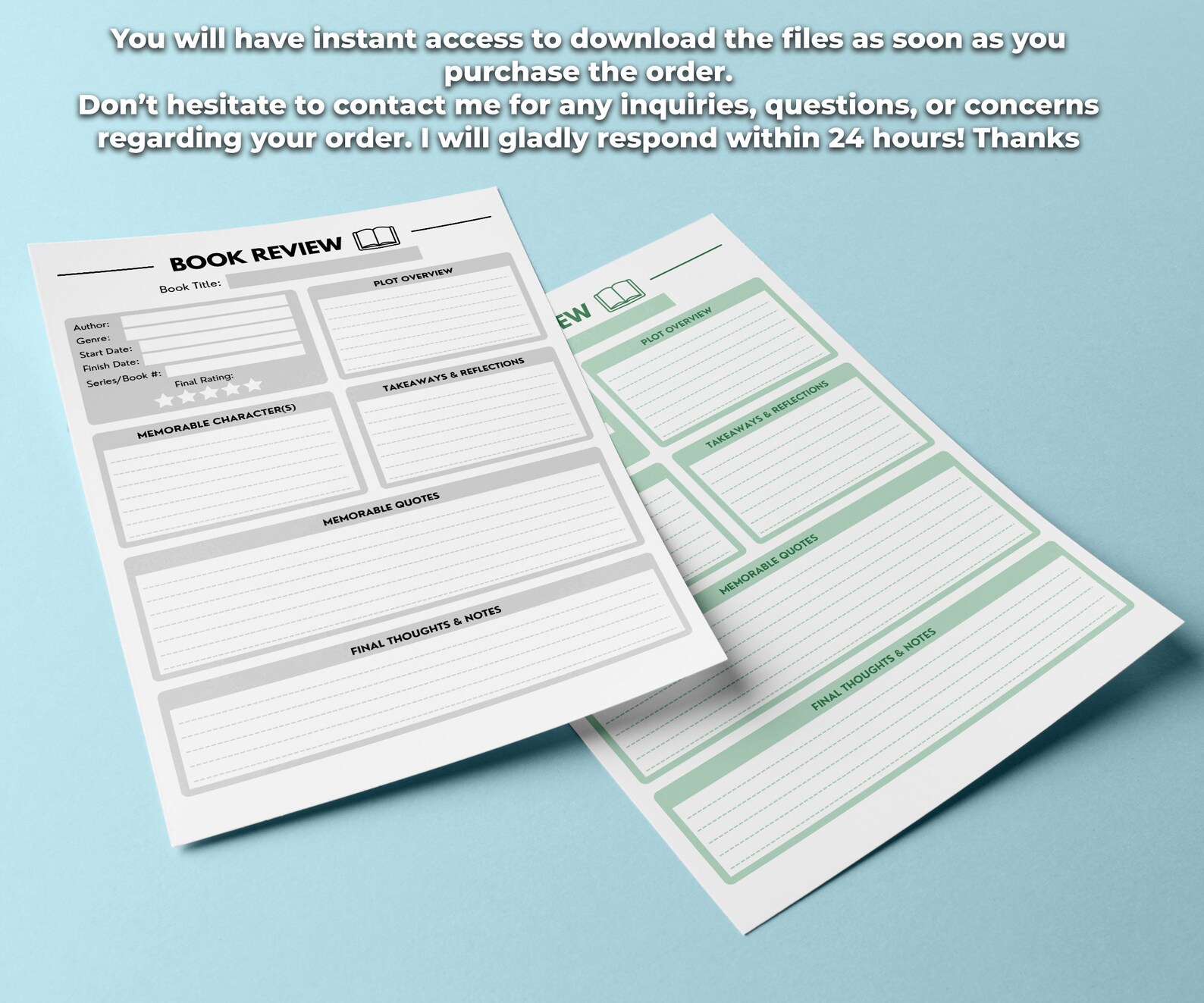 Printable Book Review Template for Readers | Book Tracker and Journal ...