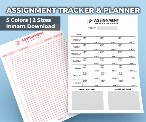 Assignment Tracker Printable Homework Planner Weekly - Etsy