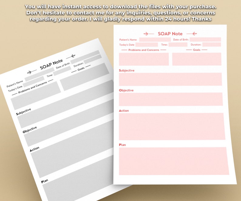 SOAP Note Template Printable for Therapist, Counselors, and Patients ...