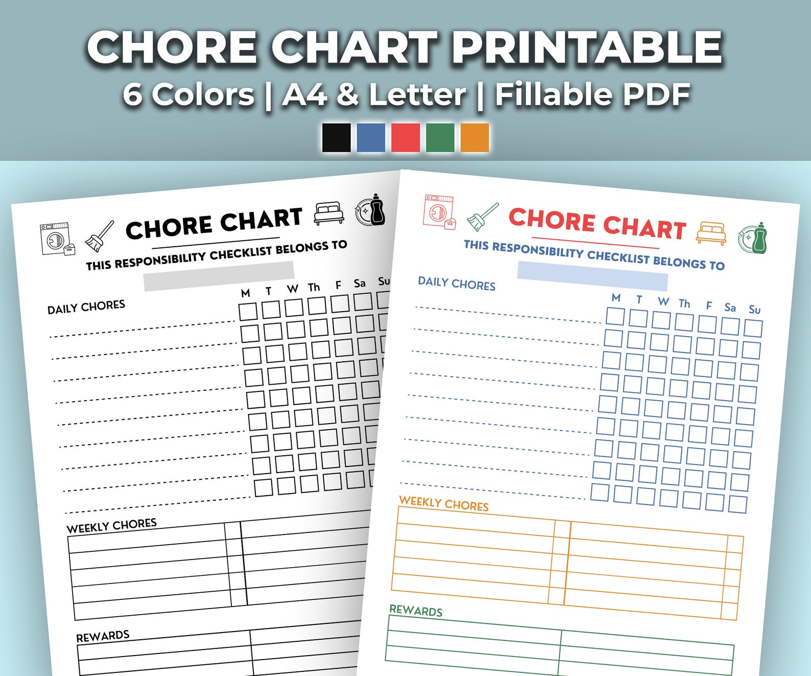 Family Chore Chart for Teens, Kids, Adults | Responsibility Checklist ...