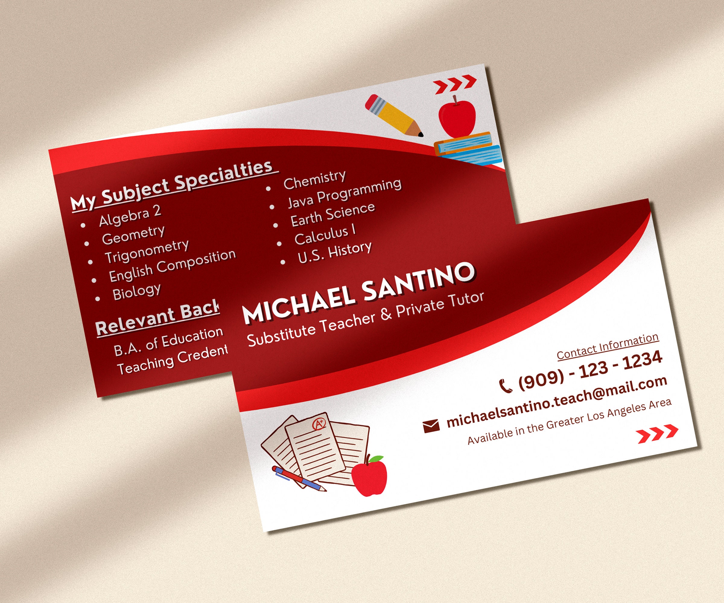 Substitute Teacher & Tutor Business Card Template | Minimalist Private ...