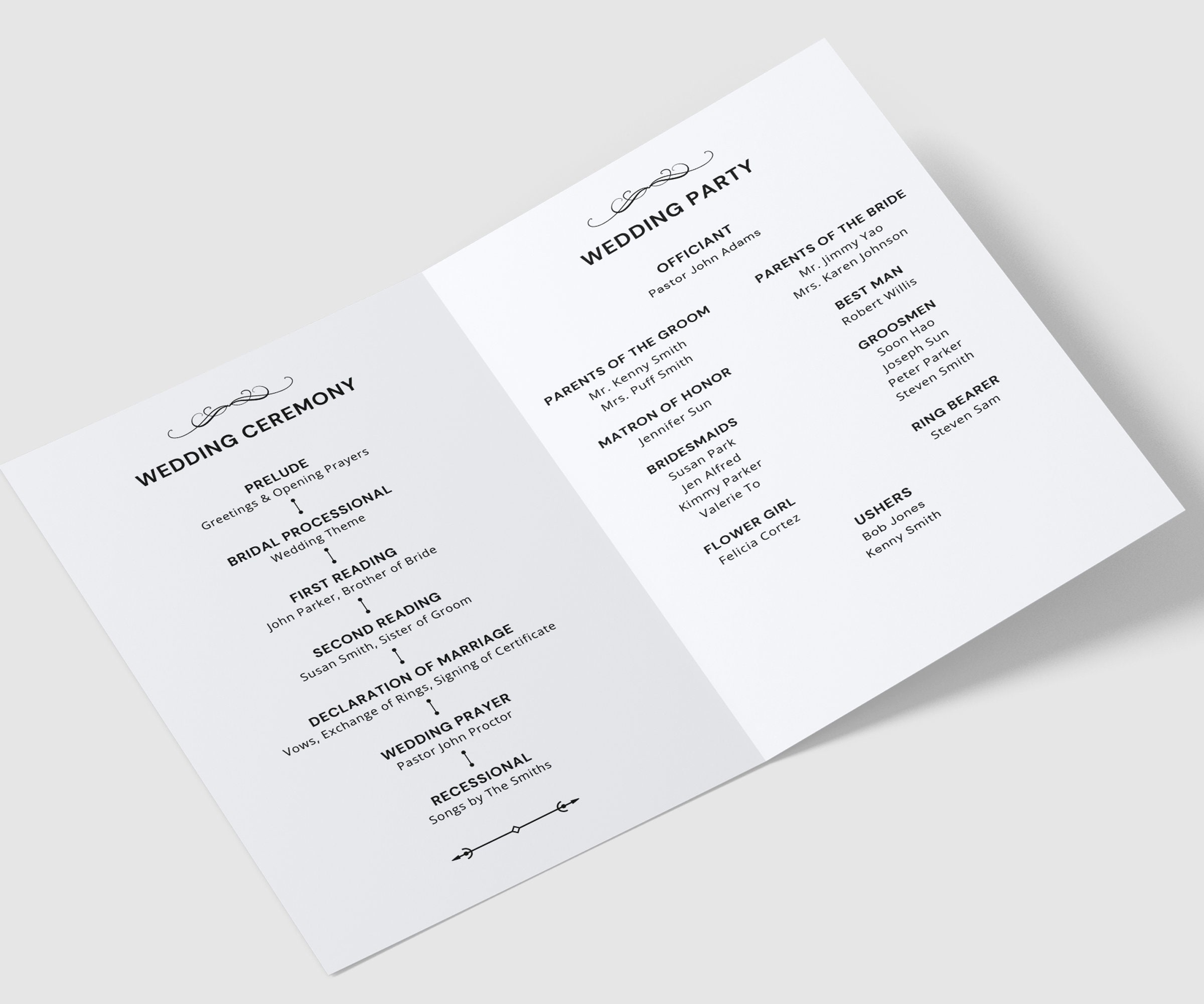 Wedding Program Template Timeline Bifold | Minimalist Modern Ceremony ...