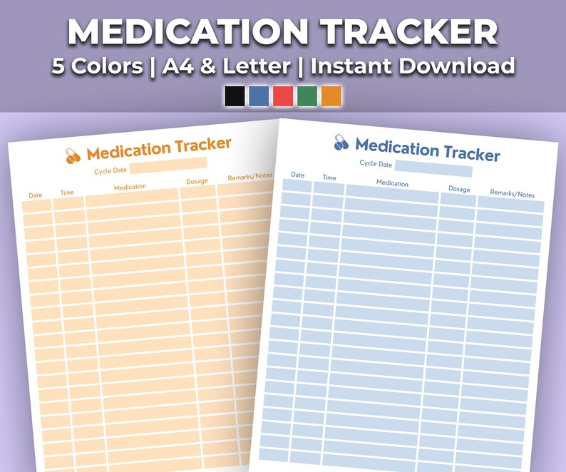 Medication Tracker Log Printable | Pill, Supplement, Vitamin, Medicine ...