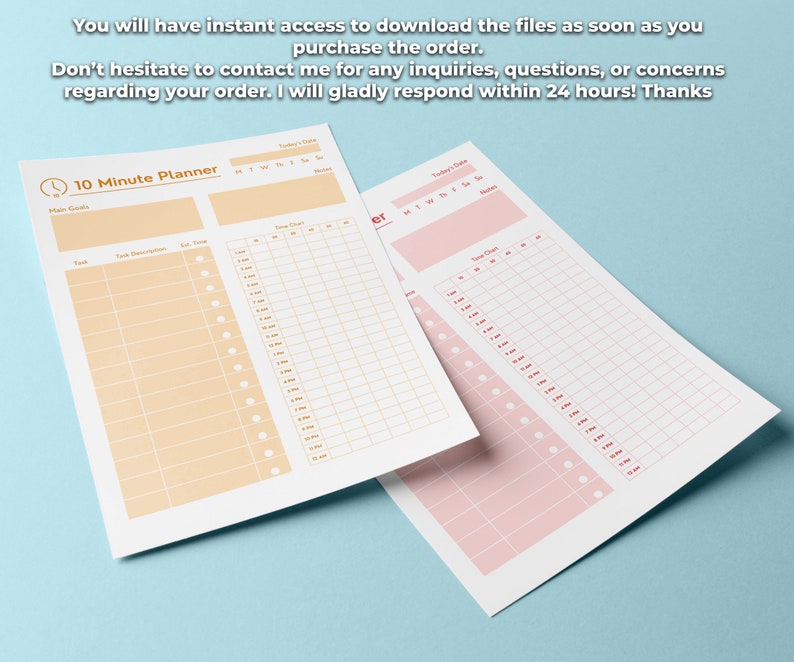 10 Minute Planner Daily Printable | Study, Productivity, Work, and College Planner - 5 Colors, 2 ...