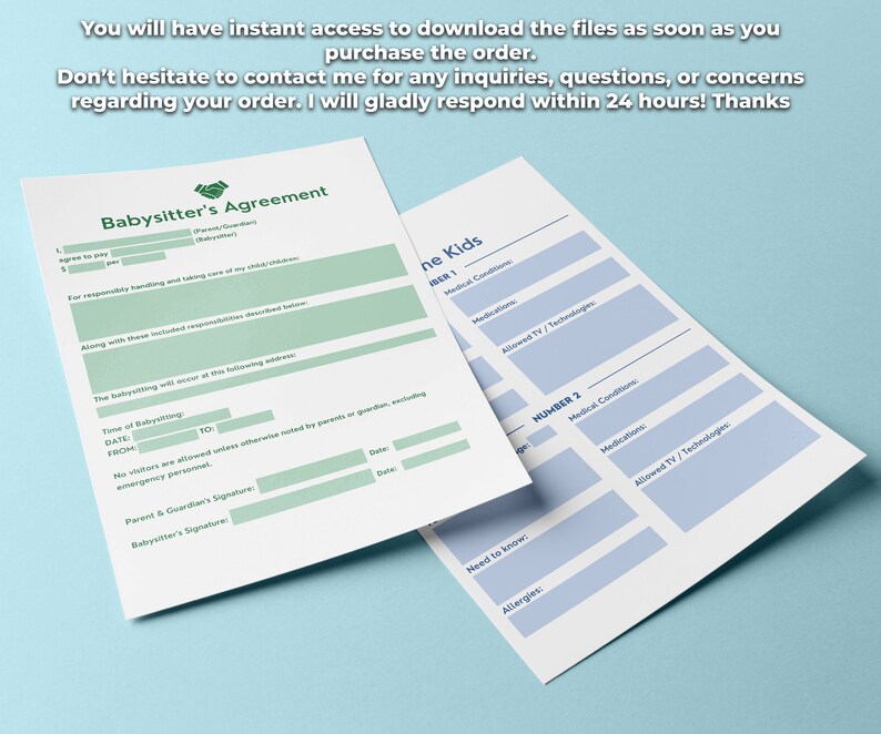 Babysitter Planner Bundle Printable - Babysitter & Nanny Notes, Guide ...