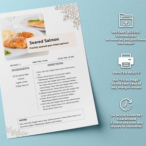 Recipe Page Template Cookbook Instant Edit, Recipe Printable Card Page ...