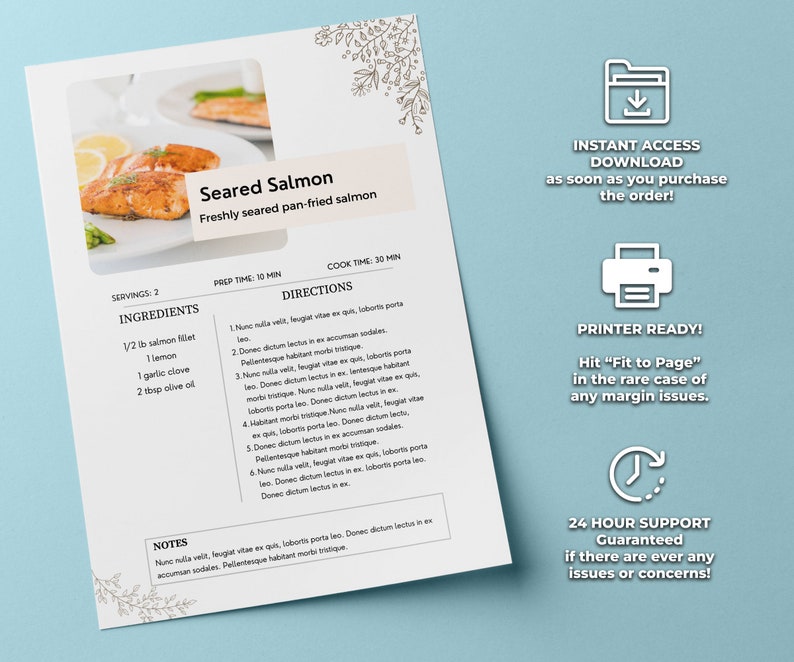 Recipe Page Template Cookbook Instant Edit, Recipe Printable Card Page ...