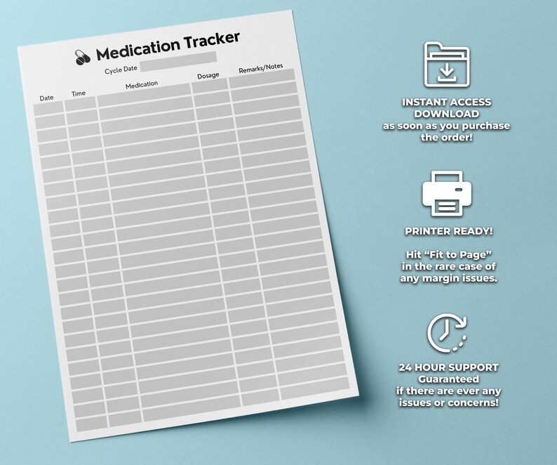 Medication Tracker Log Printable | Pill, Supplement, Vitamin, Medicine ...