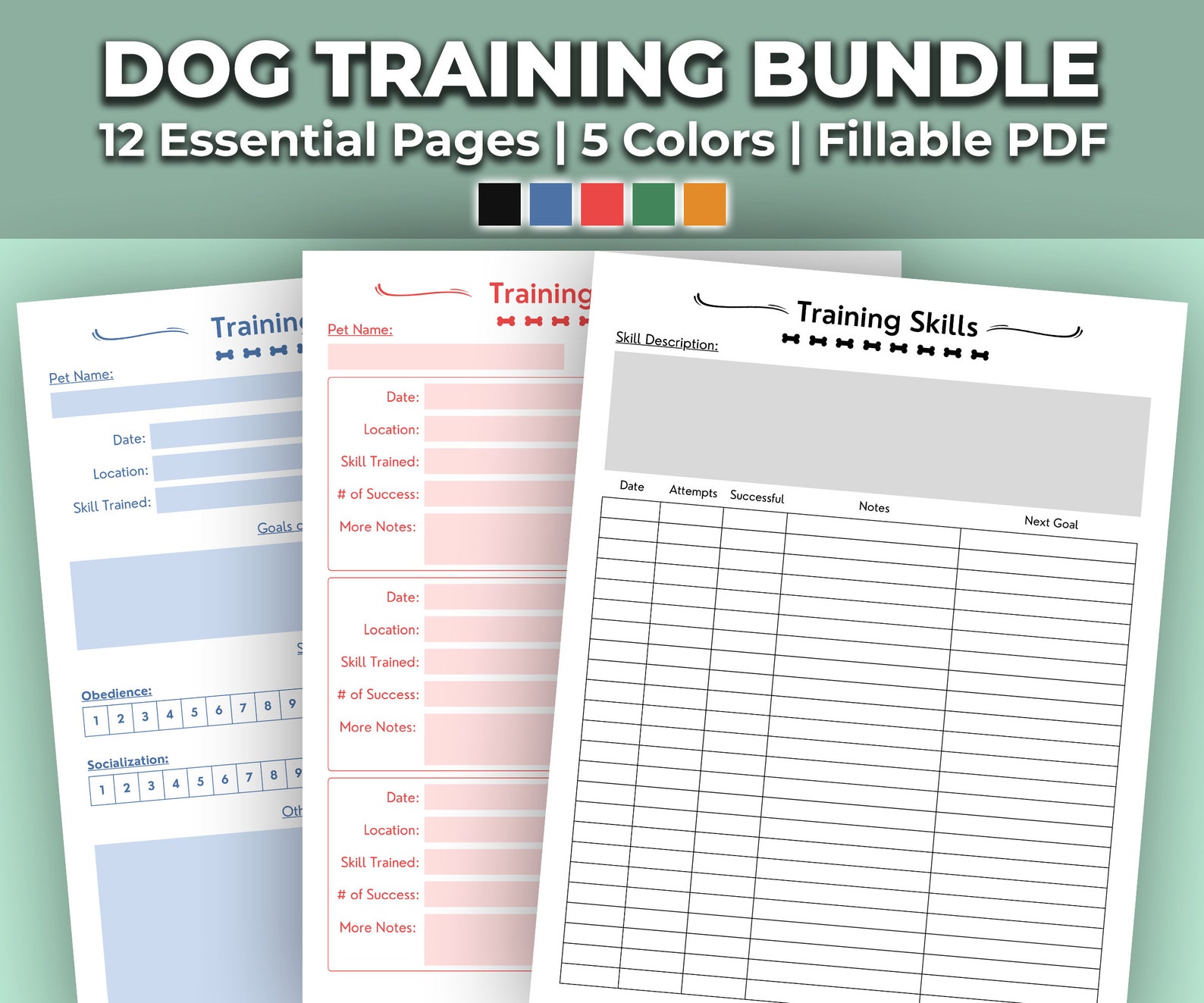 Dog Training Log, Planner, Tracker Bundle - Printable Puppy Training ...