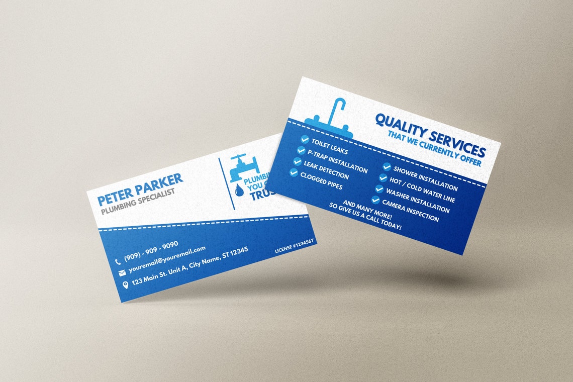 Business Card Template for Plumbers and Plumbing Services | DIY ...