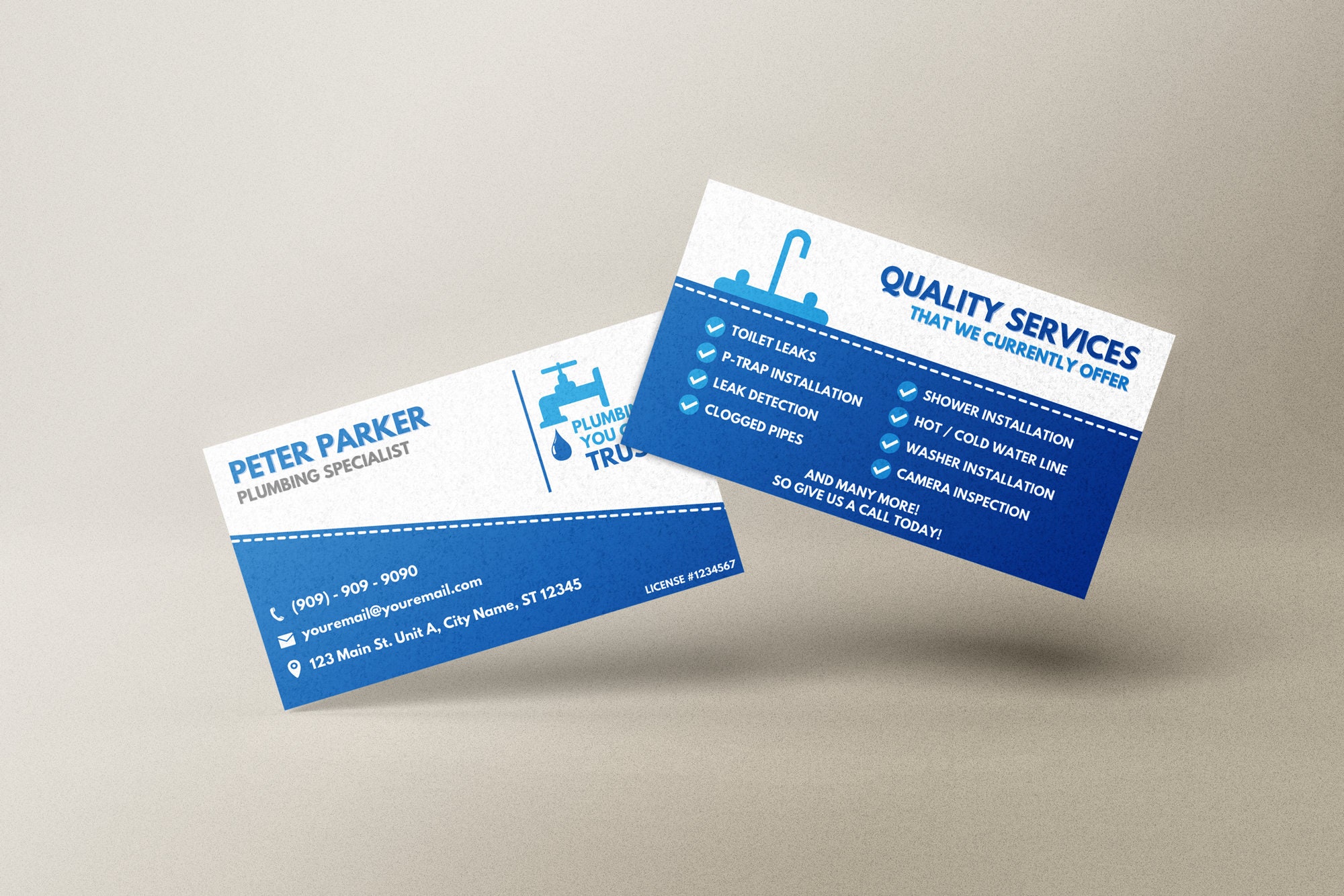 Business Card Template for Plumbers and Plumbing Services | DIY ...